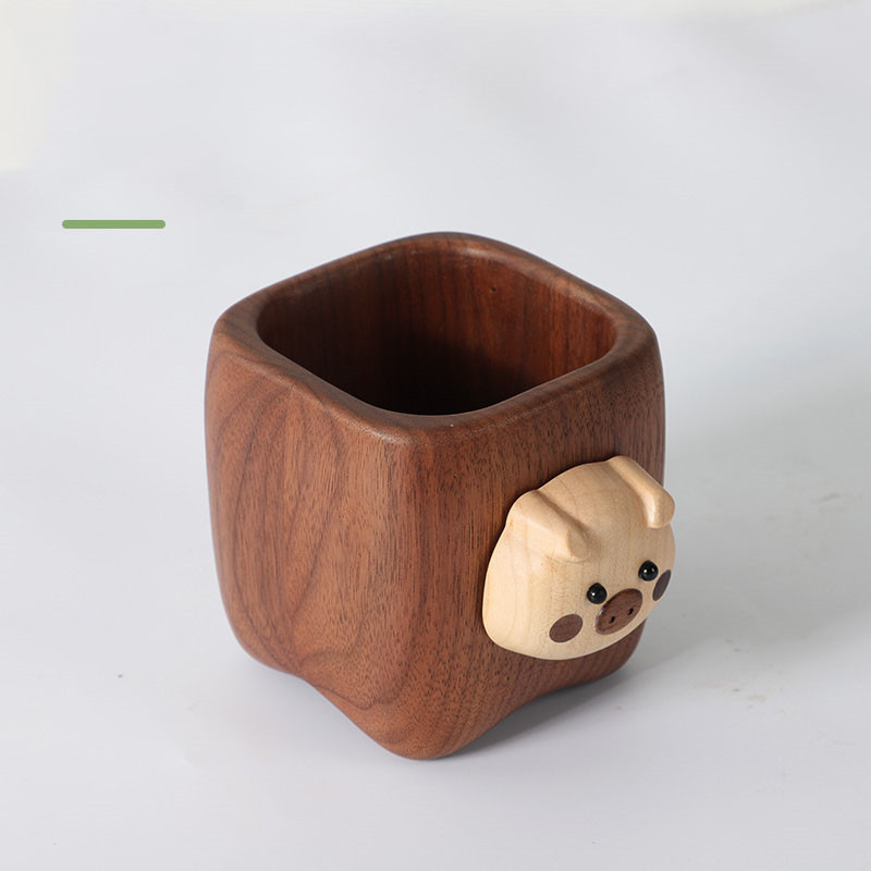 Cute Little Pig Wooden Pen Holder - Desktop Organizer - WoodOrganize