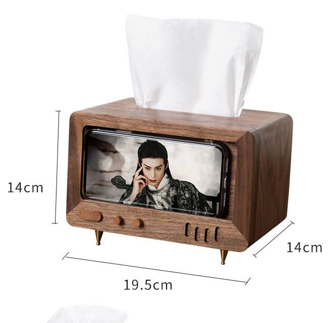Tissue Box For Tv, Black Walnut Wood, Phone Holder - WoodOrganize