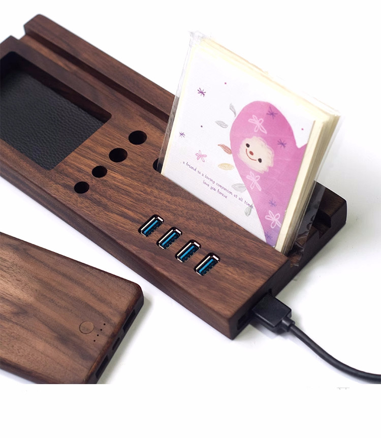 Multi-Functional Black Walnut Wood Usb Hub - WoodOrganize